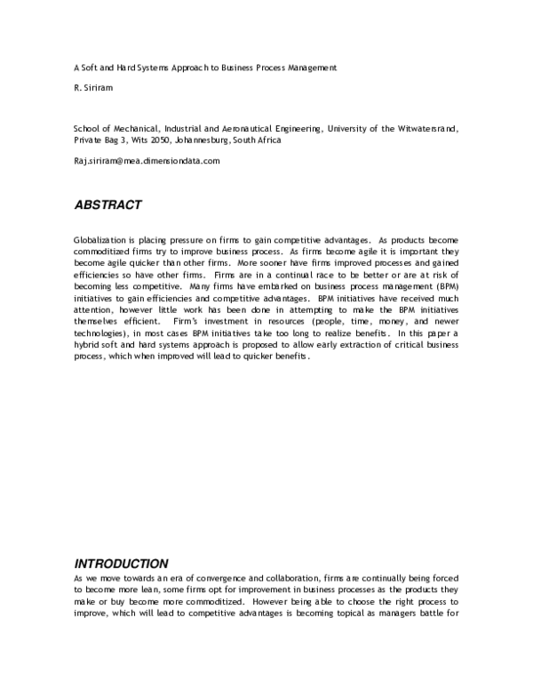(PDF) A Soft and Hard Systems Approach to Business Process Management
