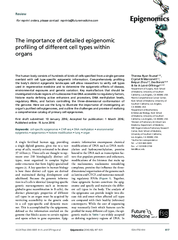 (PDF) The importance of detailed epigenomic profiling of different cell ...