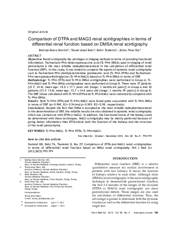 (PDF) Comparison of DTPA and MAG3 renal scintigraphies in terms of ...
