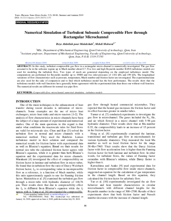 (PDF) Numerical Simulation of Turbulent Subsonic Compressible Flow through Rectangular Microchannel