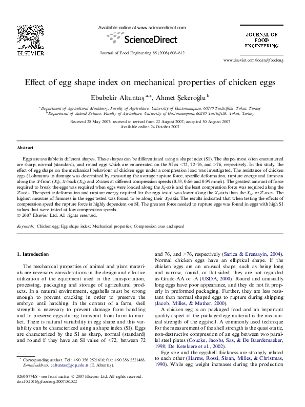 (PDF) Effect of egg shape index on mechanical properties of chicken eggs