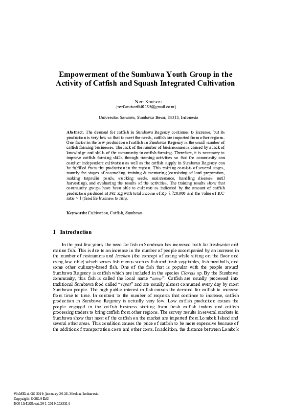 (PDF) Empowerment of the Sumbawa Youth Group in the Activity of Catfish ...