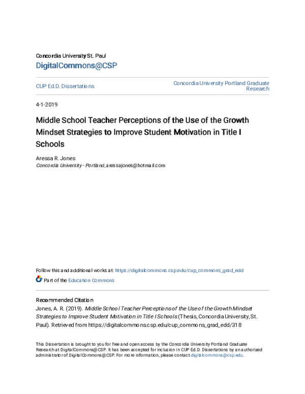 (PDF) Middle School Teacher Perceptions of the Use of the Growth ...
