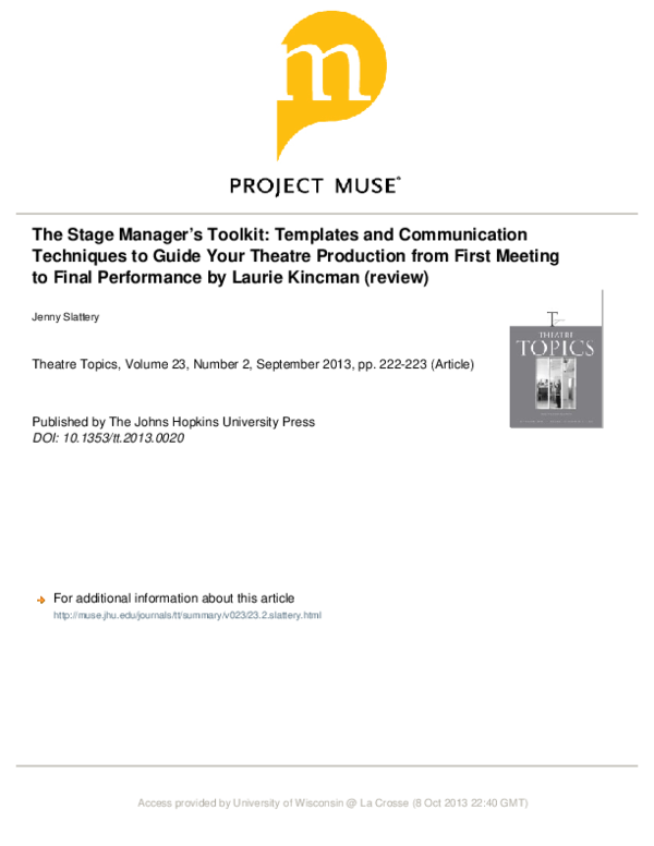 (PDF) The Stage Manager’s Toolkit: Templates and Communication ...