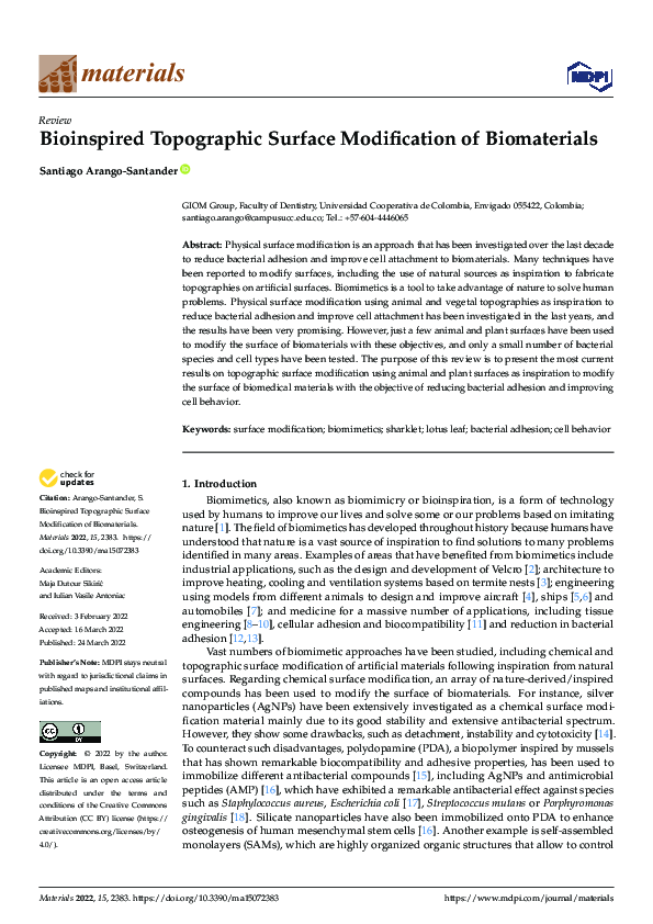 (PDF) Bioinspired Topographic Surface Modification of Biomaterials