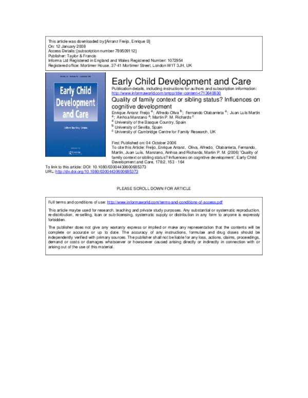 (PDF) Quality of family context or sibling status? Influences on ...