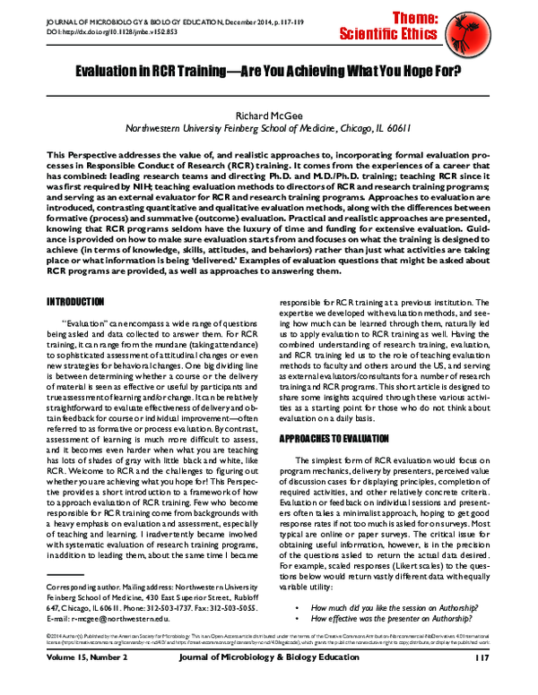 (PDF) Evaluation in RCR Training-Are You Achieving What You Hope For?