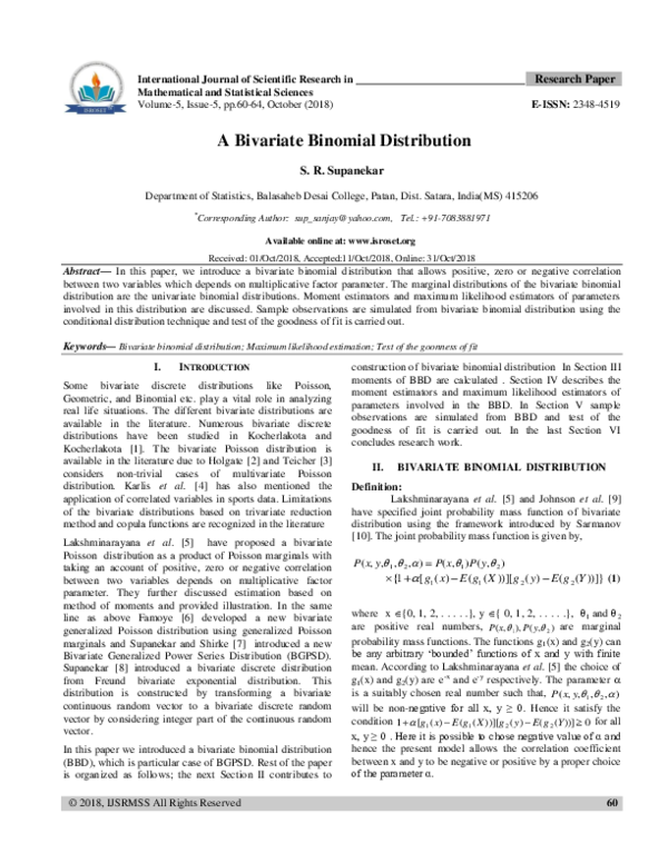 (PDF) A Bivariate Binomial Distribution