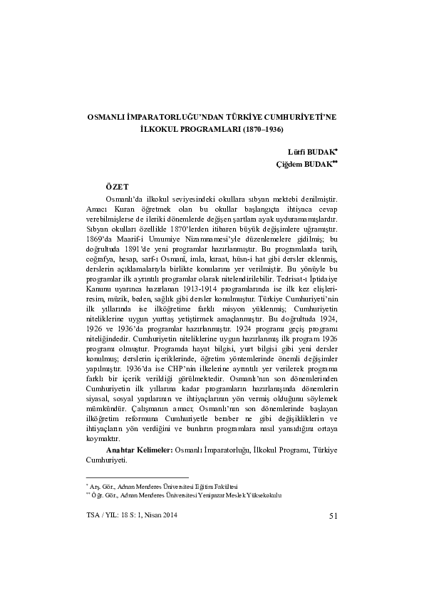 (PDF) Osmanlı İmparatorluğu'ndan Türkiye Cumhuriyeti'ne İlkokul ...
