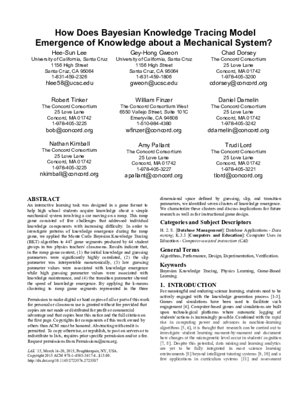 (PDF) How does Bayesian knowledge tracing model emergence of knowledge about a mechanical system?