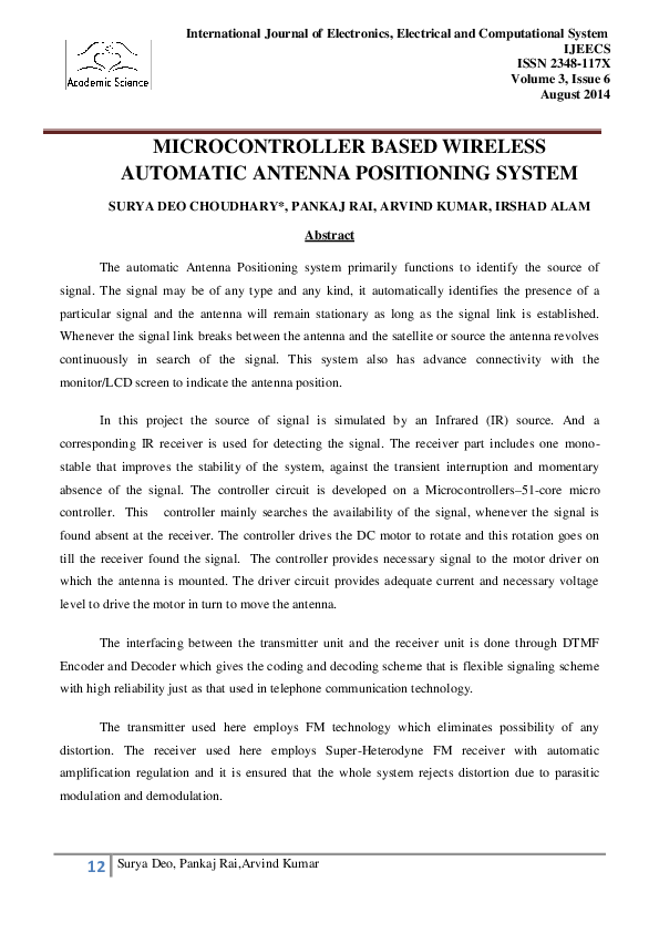 (PDF) 2 Microcontroller Based Wireless Automatic Antenna Positioning System