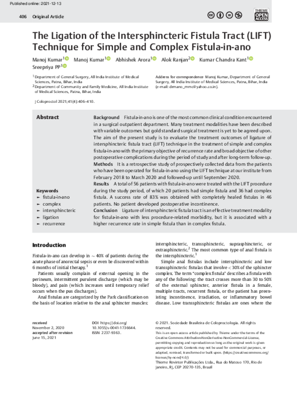(PDF) The Ligation of the Intersphincteric Fistula Tract (LIFT ...