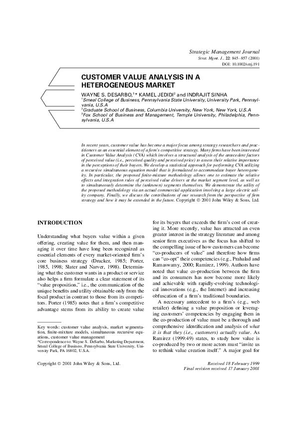 (PDF) Customer value analysis in a heterogeneous market