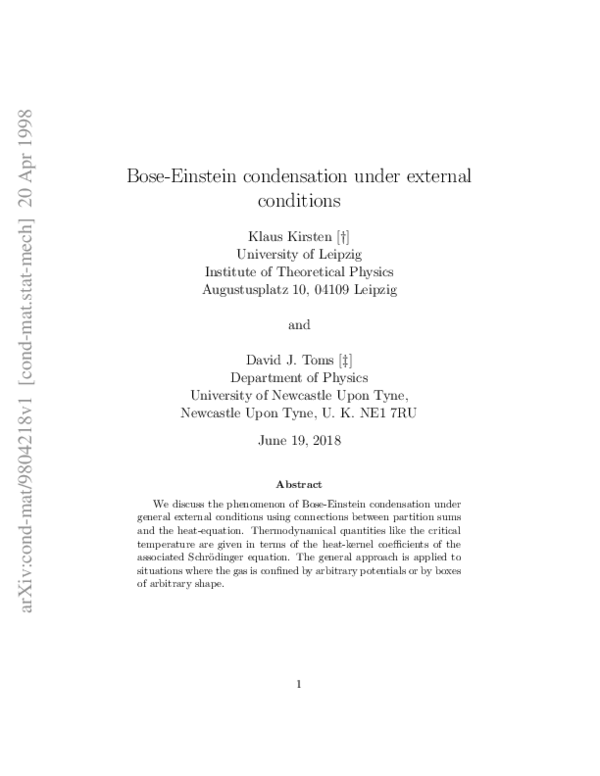 (PDF) Bose-Einstein condensation under external conditions
