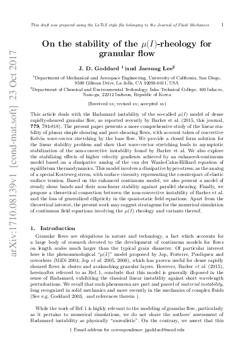 (PDF) On the stability of the μ(I) rheology for granular flow