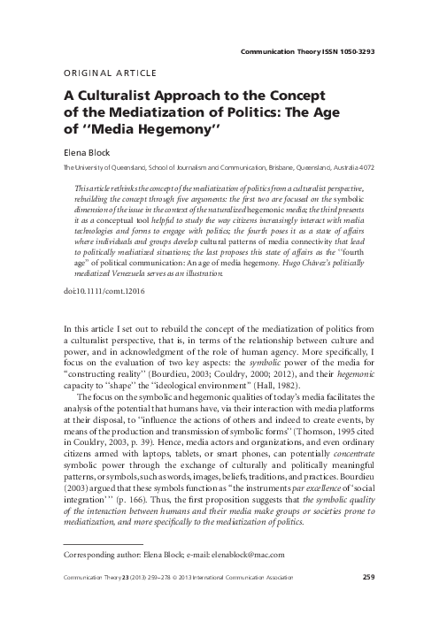 (PDF) A Culturalist Approach to the Concept of the Mediatization of ...