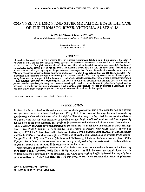 (PDF) Channel avulsion and river metamorphosis: The case of the Thomson ...
