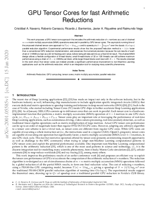 (PDF) GPU Tensor Cores for Fast Arithmetic Reductions