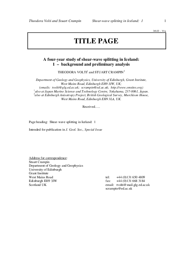 (PDF) A four-year study of shear-wave splitting in Iceland: 1 ...