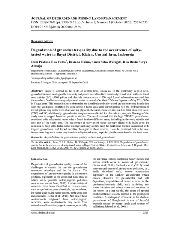 (PDF) Degradation of groundwater quality due to the occurrence of salty ...
