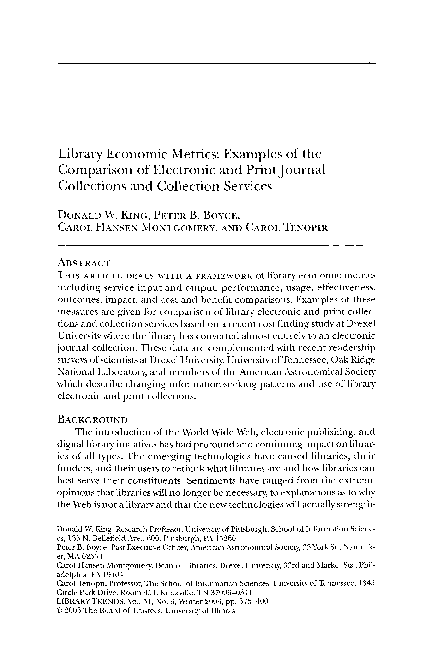 (PDF) Library economic metrics: Examples of the comparison of ...