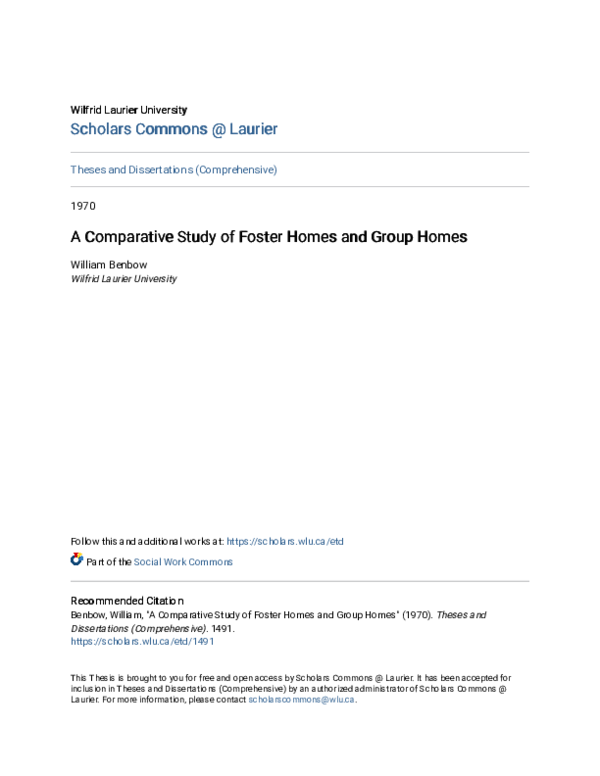 (PDF) A Comparative Study of Foster Homes and Group Homes