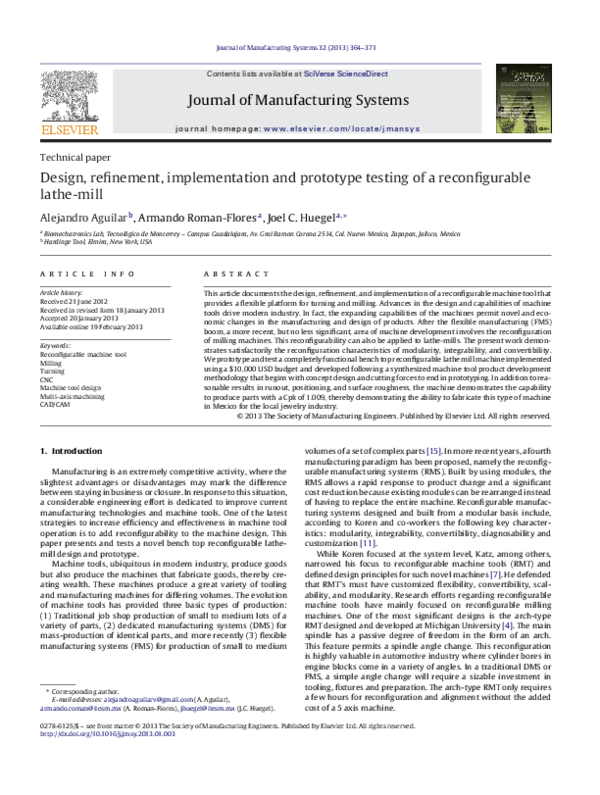 Pdf Design Refinement Implementation And Prototype Testing Of A Reconfigurable Lathe Mill 