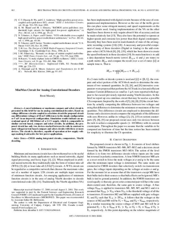 (PDF) Min/Max circuit for analog convolutional decoders