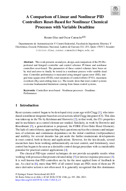(PDF) A Comparison of Linear and Nonlinear PID Controllers Reset-Based for Nonlinear Chemical ...