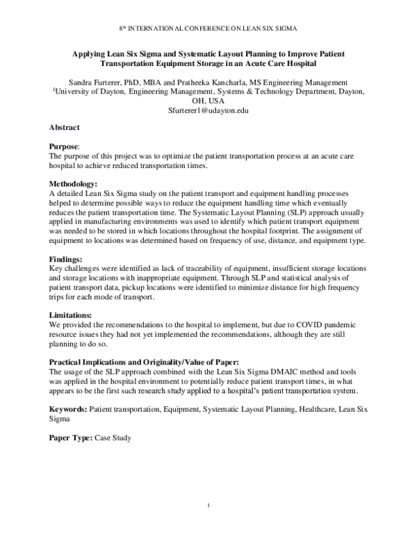(PDF) Applying Lean Six Sigma and Systematic Layout Planning to Improve ...