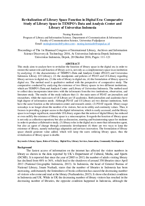 (PDF) Revitalization of Library Space Function in Digital Era ...