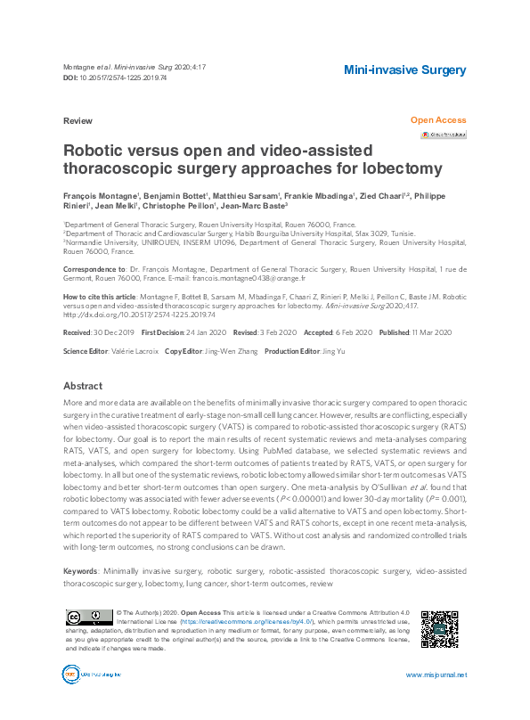 (PDF) Robotic versus open and video-assisted thoracoscopic surgery ...