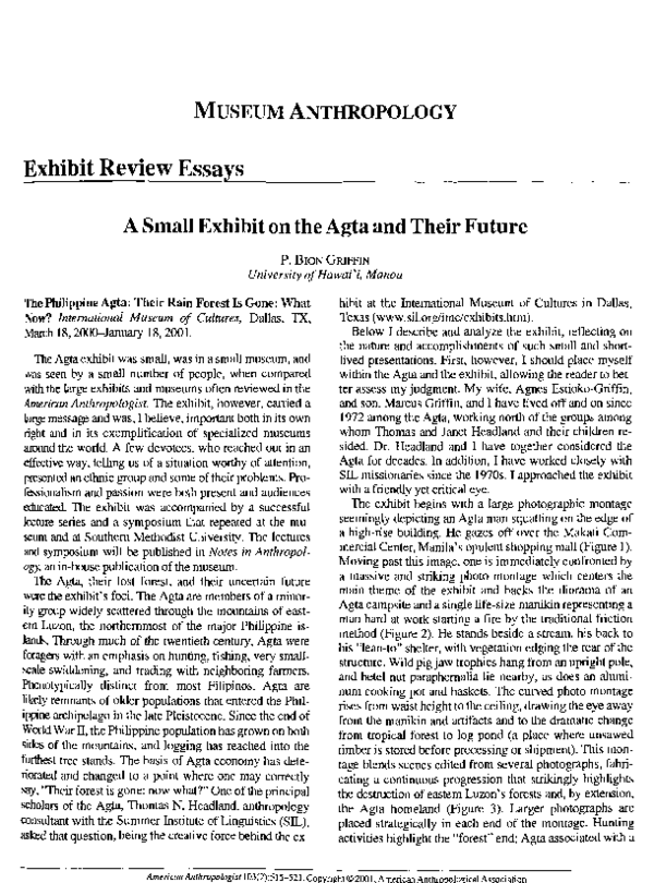(PDF) A Small Exhibit on the Agta and Their Future:The Philippine Agta ...