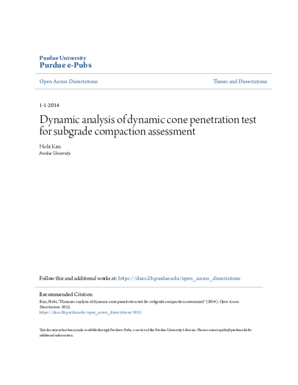 (PDF) Dynamic analysis of dynamic cone penetration test for subgrade ...