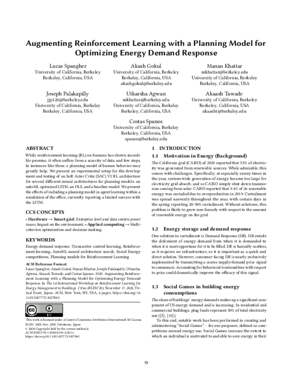 (PDF) Augmenting Reinforcement Learning with a Planning Model for Optimizing Energy Demand ...