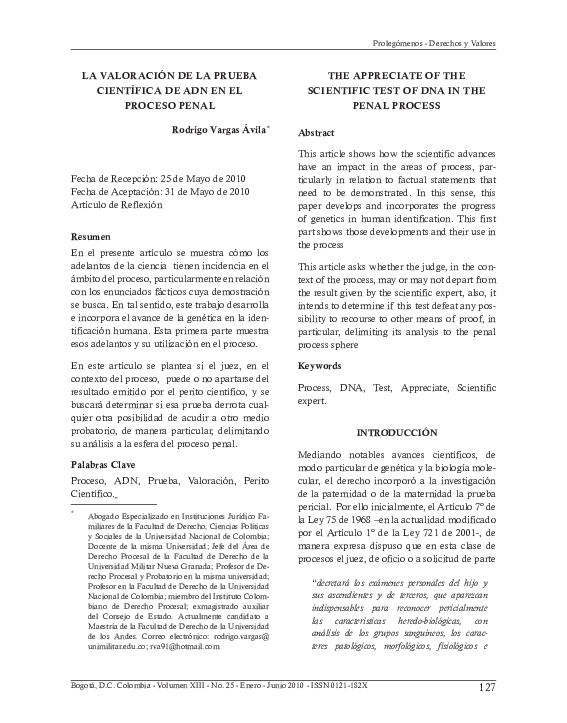 (PDF) La valoración de la prueba científica de adn en el proceso penal