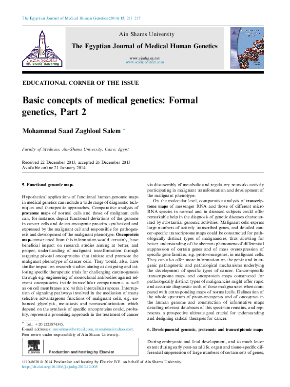 (PDF) Basic concepts of medical genetics, formal genetics, Part 1