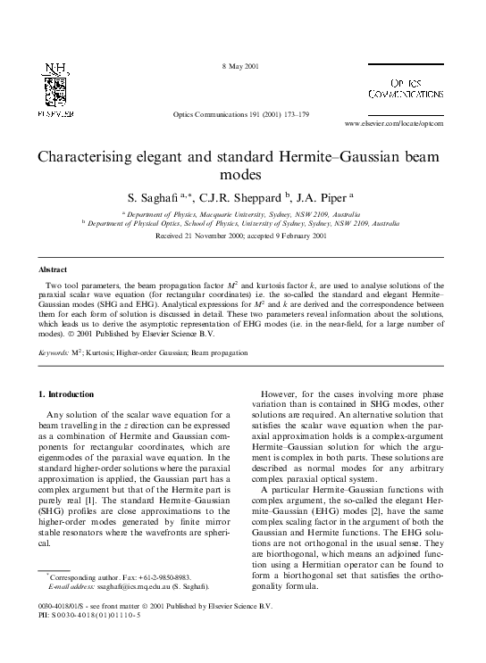 Pdf Characterising Elegant And Standard Hermite Gaussian Beam Modes