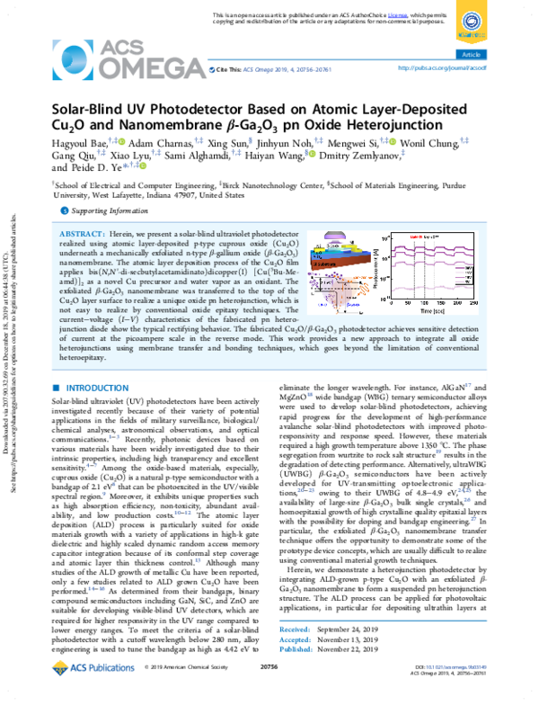 (PDF) Solar-Blind UV Photodetector Based on Atomic Layer-Deposited Cu2O and Nanomembrane β-Ga2O3 ...