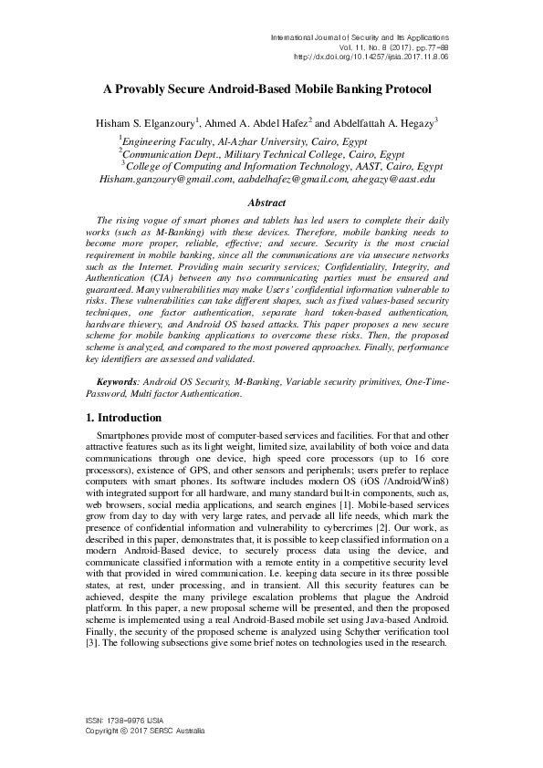 (PDF) A Provably Secure Android-Based Mobile Banking Protocol