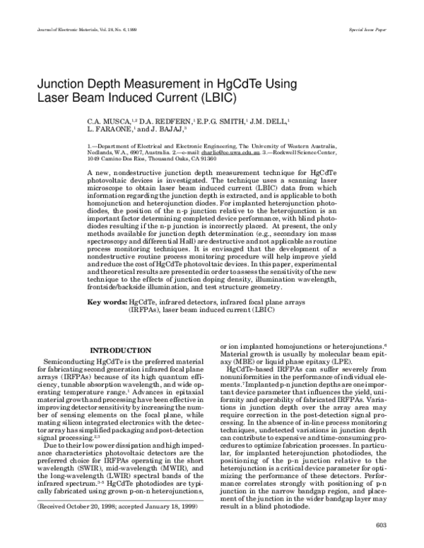 (PDF) Junction depth measurement in HgCdTe using laser beam induced ...