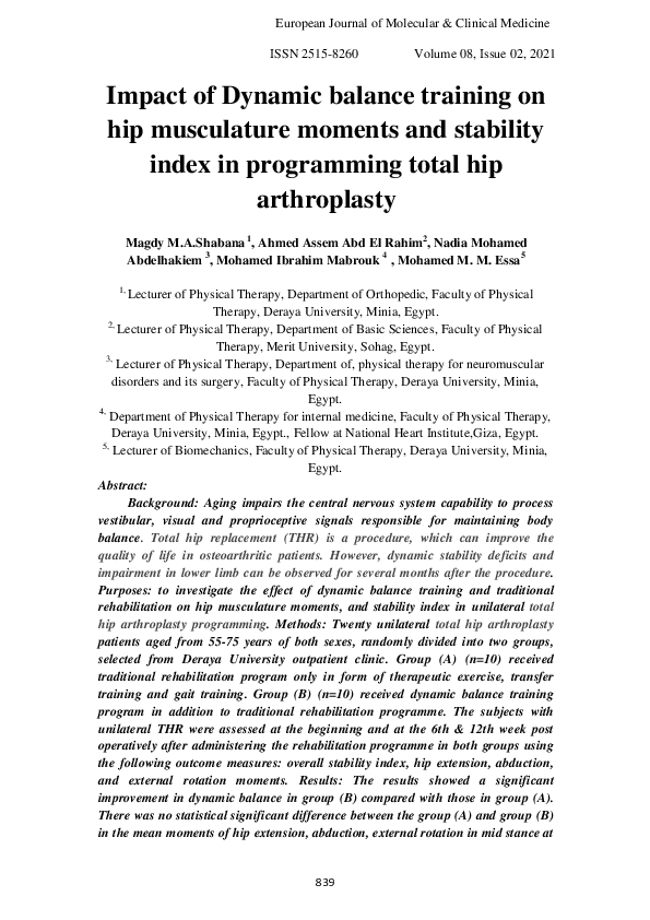 (PDF) Impact of Dynamic balance training on hip musculature moments and ...