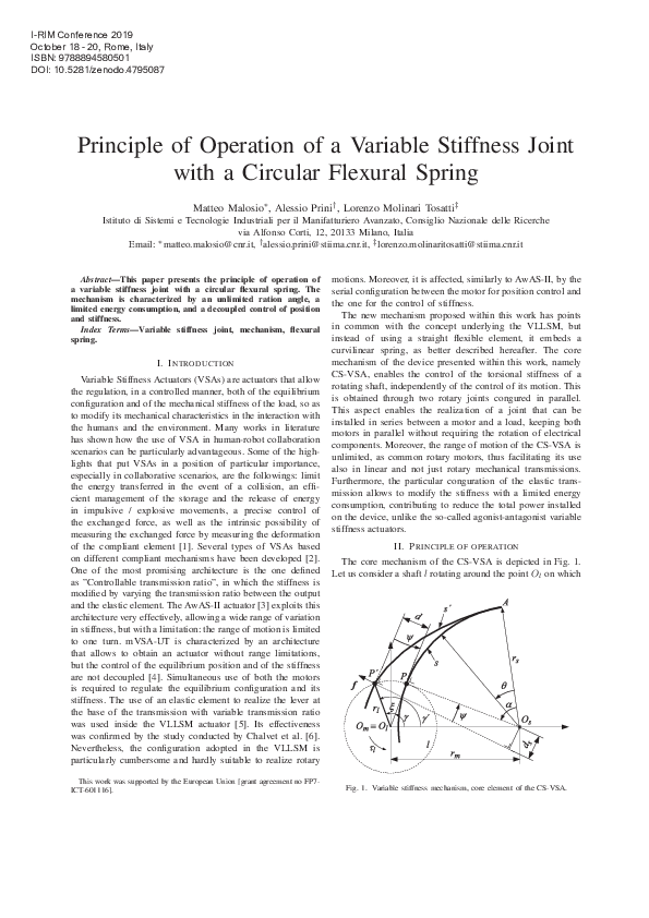(PDF) Principle of Operation of a Variable Stiffness Joint with a ...