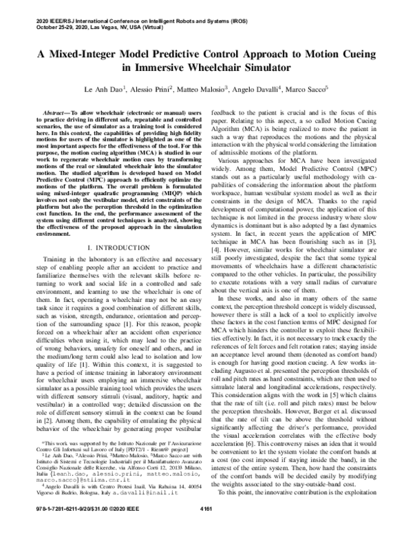 Pdf A Mixed Integer Model Predictive Control Approach To Motion Cueing In Immersive Wheelchair