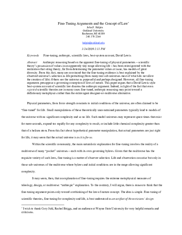 (PDF) Fine-Tuning Arguments and the Concept of Law