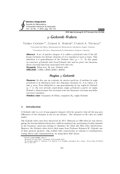(PDF) g-Golomb Rulers