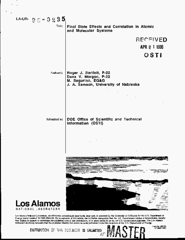 (PDF) Final state effects and correlation in atomic and molecular systems