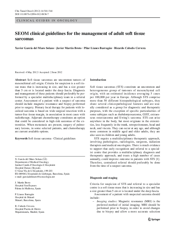 (PDF) SEOM clinical guidelines for the management of adult soft tissue ...