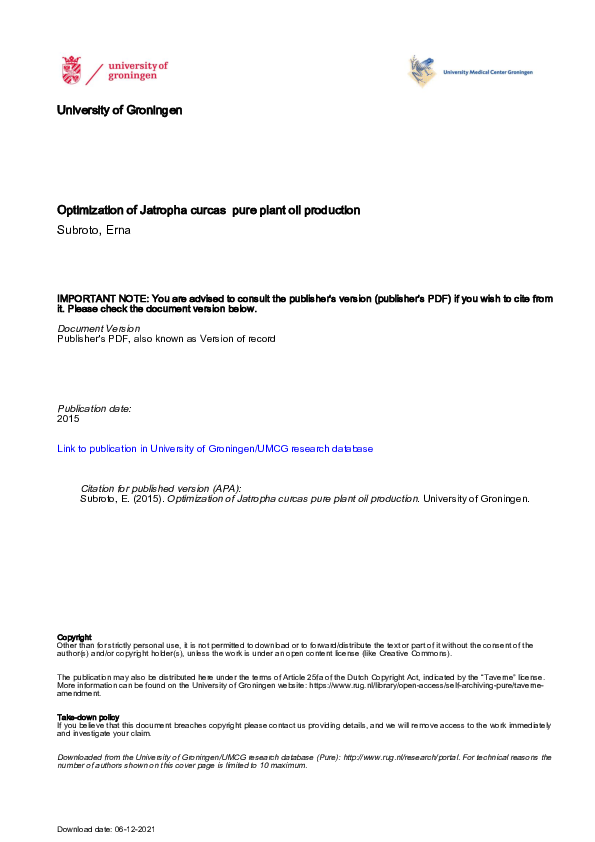 (PDF) Optimization of mechanical oil extraction from Jatropha curcas L ...
