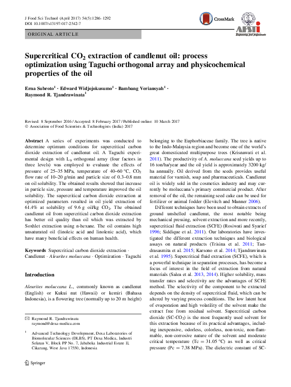 (PDF) Supercritical CO2 extraction of candlenut oil: process ...